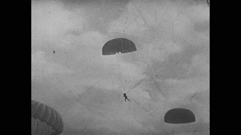 Germany 1940s: Paratroopers parachute do... | Stock Video | Pond5