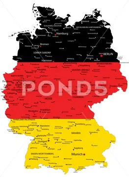 Germany highly detailed political map with national flag.: Graphic ...