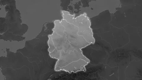 Germany map - solid. Glow. Grayscale. La... | Stock Video | Pond5