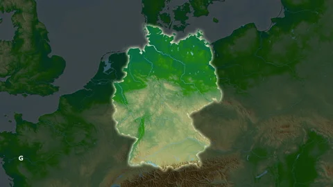 Germany map - solid. Glow. Physical. Lab... | Stock Video | Pond5