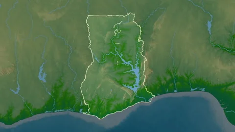 Ghana map - solid. Regions. Physical. | Stock Video | Pond5