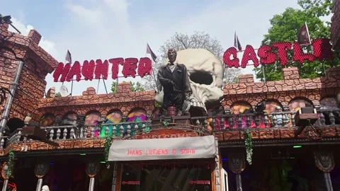 Ghost Train Ride HAUNTED CASTLE on the f... | Stock Video | Pond5