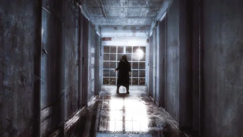 Ghostly Creepy Figure Haunted House Glit... | Stock Video | Pond5