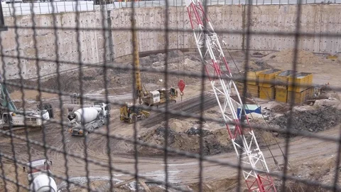Giant foundation pit at construction sit... | Stock Video | Pond5