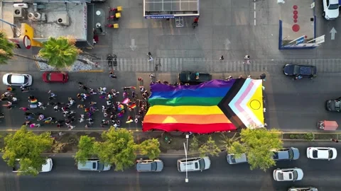 Giant Progress Pride Flag waving in the ... | Stock Video | Pond5