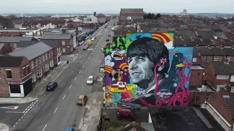 Giant Ringo Starr mural unveiled in Live... | Stock Video | Pond5