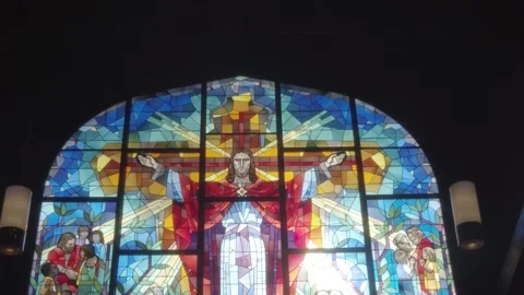 A giant stained glass window of Jesus Ch... | Stock Video | Pond5