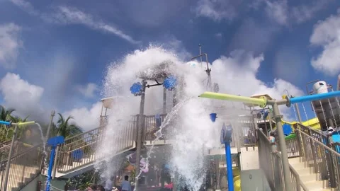Giant Water Bucket Dunk at Water Park | Stock Video | Pond5