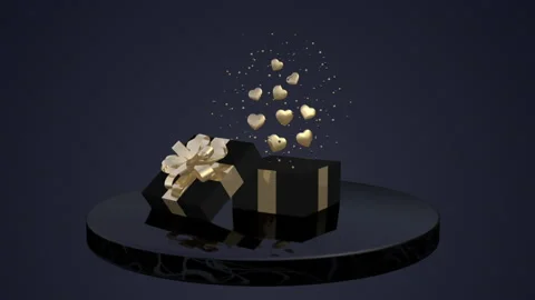 Gift box with gold hearts, 3D animation ... | Stock Video | Pond5