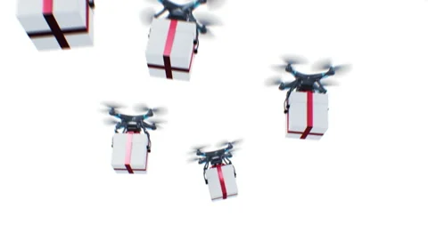Gift Boxes Delivering by Many Drones Fly... | Stock Video | Pond5