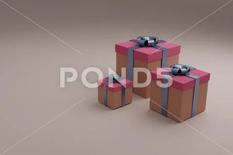 Gift boxes with shiny ribbons and bow. Festive packaging, minimalistic ...