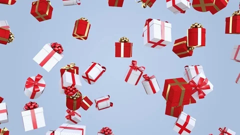 Gifts falling from the sky. Red and whit... | Stock Video | Pond5