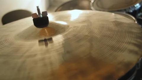 gilded cymbal drum set close-up | Stock Video | Pond5
