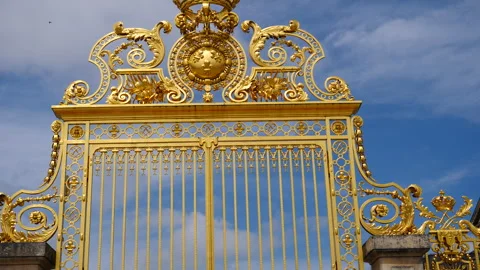 Gilded gate with crown, entrance to the ... | Stock Video | Pond5