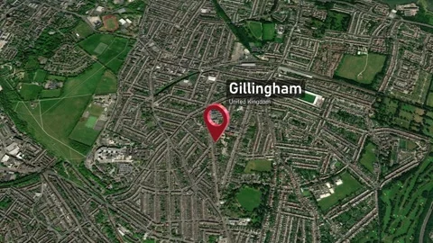 Gillingham City Map Zoom (UK) from Space... | Stock Video | Pond5