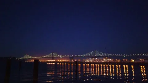 Gimbal static shot of the Bay Bridge wit... | Stock Video | Pond5