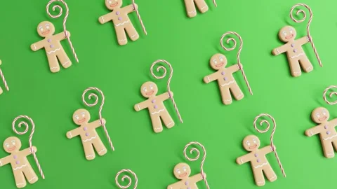 Gingerbread Men and Candy Canes on a gre... | Stock Video | Pond5