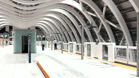 Ginza Line metro train platform pan shot... | Stock Video | Pond5