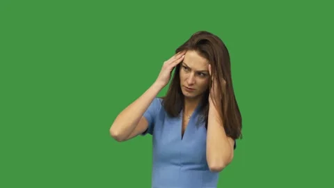 girl and headache on green screen | Stock Video | Pond5