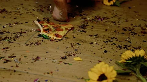 Girl barefoot stepping on a pizza | Stock Video | Pond5