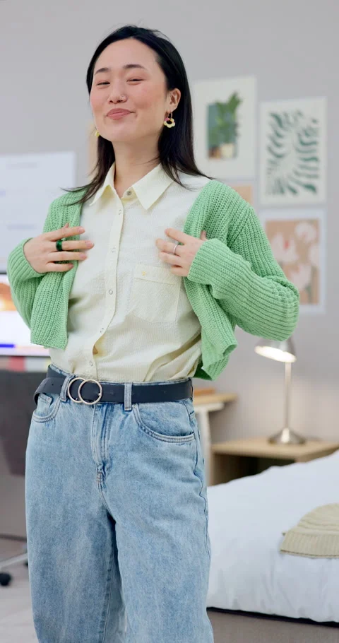 Girl, change clothes and outfit in home,... | Stock Video | Pond5