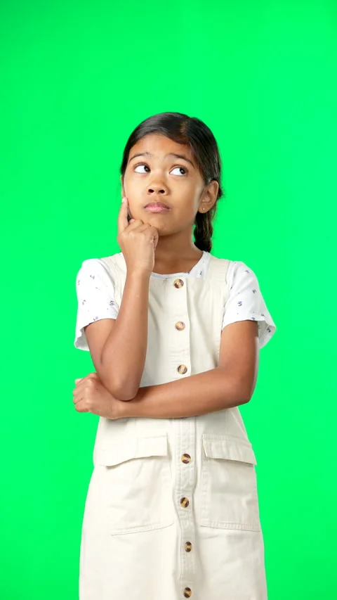 Girl, child and thinking of idea on gree... | Stock Video | Pond5