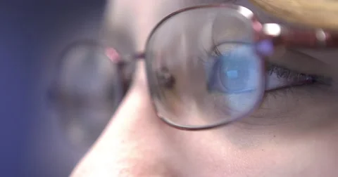 Girl at computer Close up on eye 4k | Stock Video | Pond5