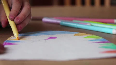 Girl Drawing On Paper At Table, Little G... | Stock Video | Pond5