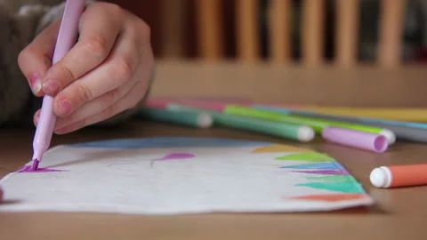 Girl Drawing On Paper At Table, Little G... | Stock Video | Pond5