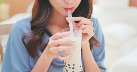 girl drink bubble tea | Stock Video | Pond5