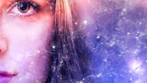 girl face with galaxy, nebula and stars ... | Stock Video | Pond5