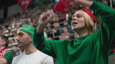 Girl fan shouting at rugby sport stadium... | Stock Video | Pond5