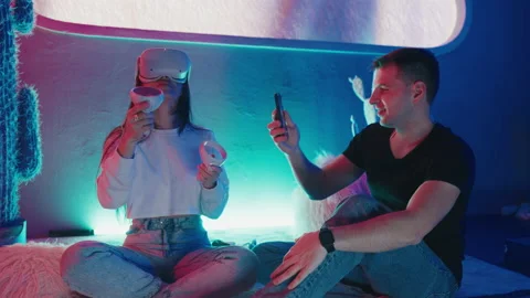 Girl is fully immersed in virtual world ... | Stock Video | Pond5