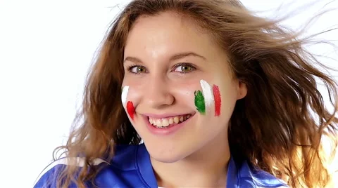 Girl with Italian flag on her face smili... | Stock Video | Pond5