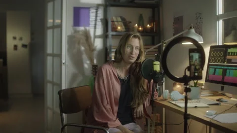 Girl Live Streaming on Social Media at H... | Stock Video | Pond5