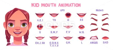 Girl mouth animation, expression, pronunciation: Graphic #201045997
