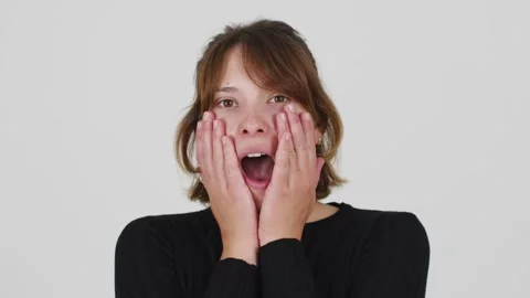 girl omg shocked face reaction portrait... | Stock Video | Pond5
