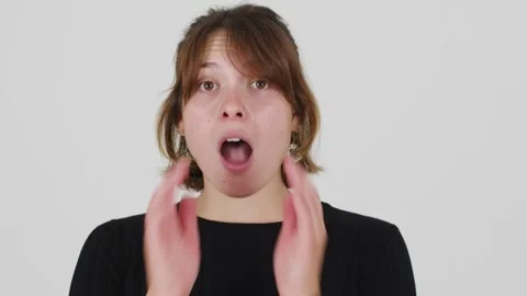girl omg shocked face reaction portrait... | Stock Video | Pond5