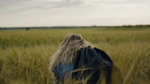 The girl sat down in a field at sunset t... | Stock Video | Pond5