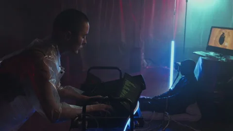 Girl with Shaved Head Coding | Stock Video | Pond5