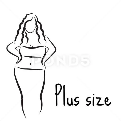 Girl silhouette sketch plus size model. Curvy woman symbol. Vector ...