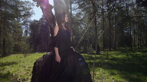 The girl sits with his back to a tree in... | Stock Video | Pond5