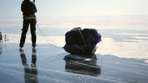 The girl is skating with a sled, loaded ... | Stock Video | Pond5