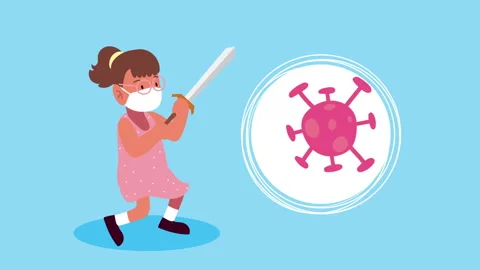 girl with sword covid19 prevention anima... | Stock Video | Pond5