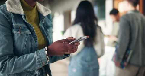 Girl, typing and hands on smartphone in ... | Stock Video | Pond5