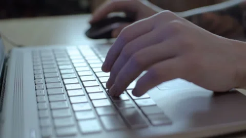The girl uses the computer. Records on t... | Stock Video | Pond5