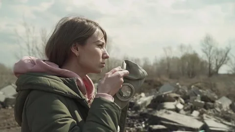 Girl wears a gas mask. side view. on the... | Stock Video | Pond5