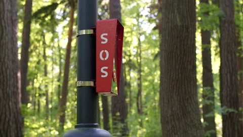 girl's hand press SOS button in park. Re... | Stock Video | Pond5