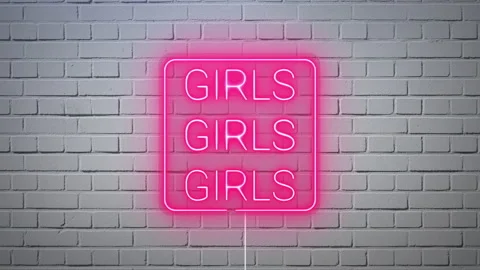 Girls neon real signboard on white brick... | Stock Video | Pond5