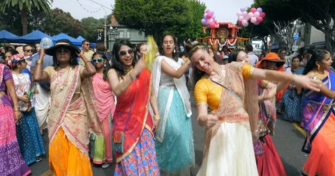 Girls perform Hare Krishna dancing at Ch... | Stock Video | Pond5